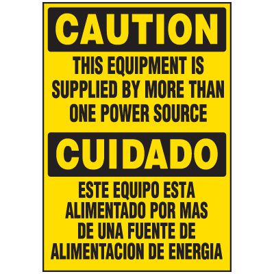 Bilingual Voltage Warning Labels - More Than One Power Source | Emedco