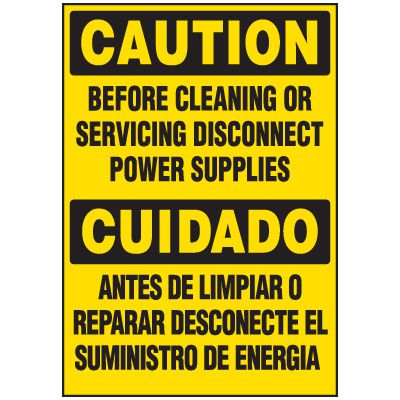 Voltage Warning Labels - Caution Disconnect Before Cleaning | Emedco