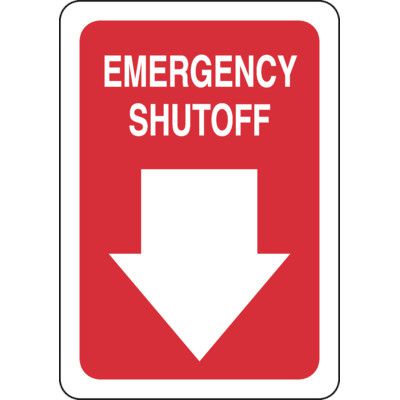 Emergency Shutoff Sign - Down Arrow | Emedco