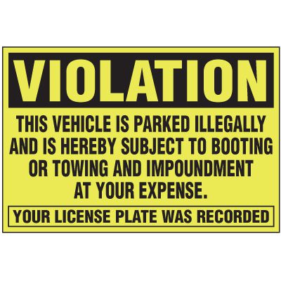 Parked Illegally Subject to Booting or Towing Warning Label | Seton