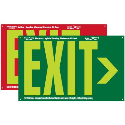 Photoluminescent Exit Sign With An Arrow, Exit Signs | Emedco