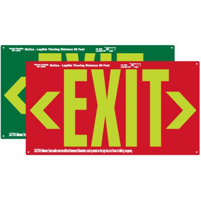 Photoluminescent Exit Sign, Glow-in-the-Dark Fire & Exit Signs | Emedco