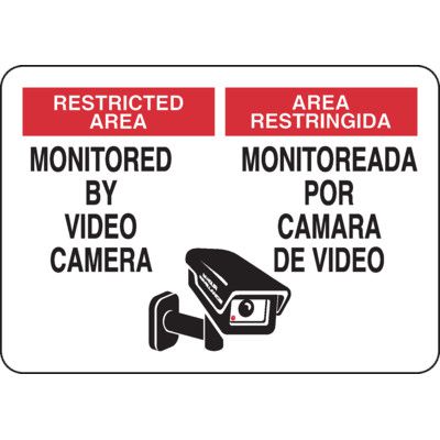 Restricted Area Monitored By Video Camera Bilingual Sign | Emedco