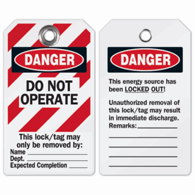 Black/Red Lockout Tags on White Heavy Duty Polyester (65520) by Brady ...