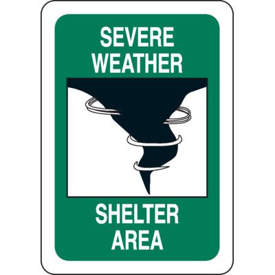 Severe Weather Shelter Area Green Safety Sign | Emedco