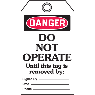 Self-Laminating Tags - Danger Do Not Operate Until This Tag Is Removed ...