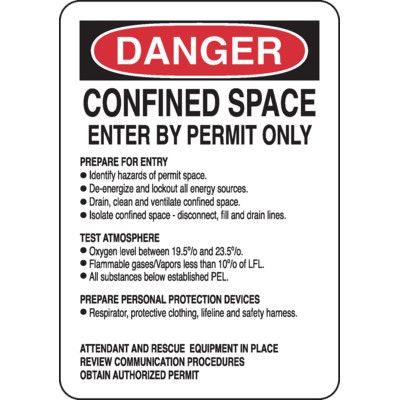 Danger Confined Space Signs - Preparation Steps | Emedco
