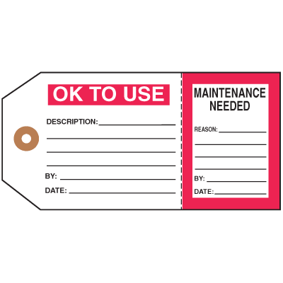 Two-Part Status Tags - Ok To Use/ Maintenance Needed|Seton Canada ...