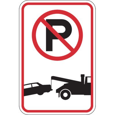 No Parking Tow Away Zone Sign - Red/White | Emedco