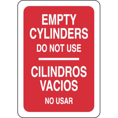 Bilingual Safety Sign - Empty Cylinders Do Not Use | Emedco