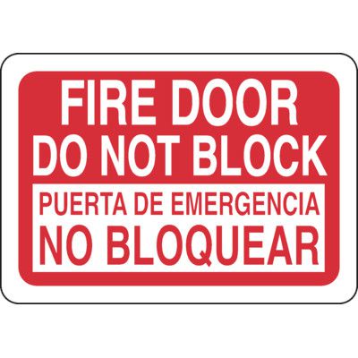 Bilingual Fire Door Do Not Block Sign | Emedco