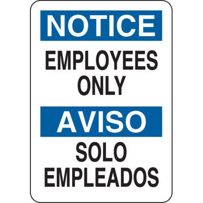 Bilingual Notice Employees Only - Restricted Area Signs | Seton | Seton