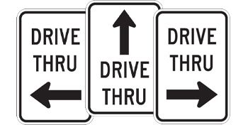 Reflective Parking Lot Signs - Drive Thru with Arrows | Emedco
