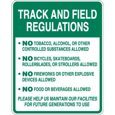 Track And Field Regulations - Athletic Facilities Signs | Emedco