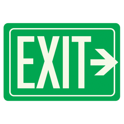 Exit Sign With Right Arrow - Glow-In-The-Dark Polished Green Sign | Seton