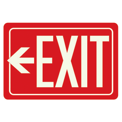 Exit Sign With Left Arrow - Glow-In-The-Dark Polished Red Sign | Seton