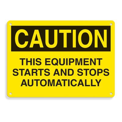Equipment Hazard Mini Safety Signs - Caution Equipment Starts and Stops ...