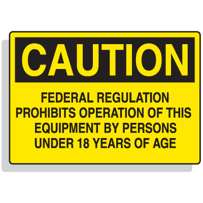 Baler Safety Labels - Caution No One Under 18 | Emedco