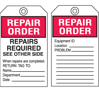 Equipment Inspection Tags - Repair Order Repairs Required | Seton