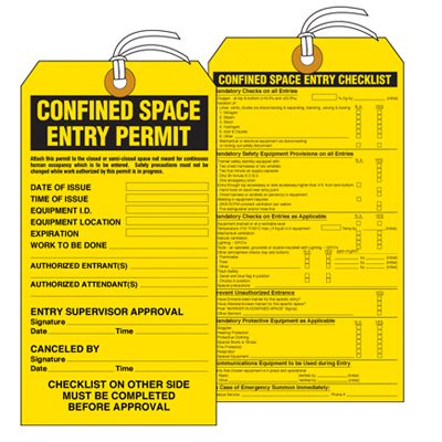 Confined Space Entry Permit - Accident Prevention Tag | Seton