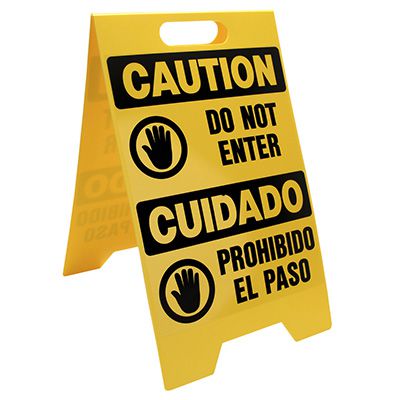 Bilingual Floor Stand Sign - Caution Do Not Enter | Seton