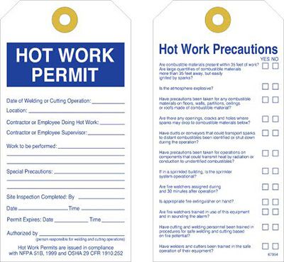 Permit Tags Hot Work Permit