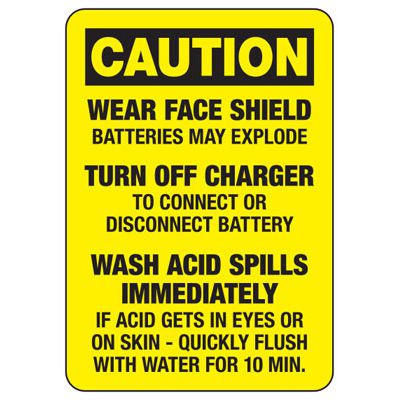 Caution Battery Charging Rules Sign, Battery Charging Signs | Emedco