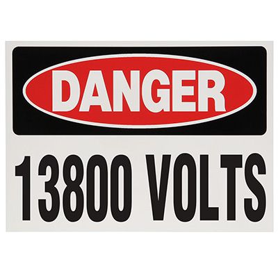 Voltage Warning Labels - Danger 13800 Volts | Emedco