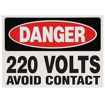Voltage Warning Labels - Danger 220 Volts Avoid Contact | Emedco