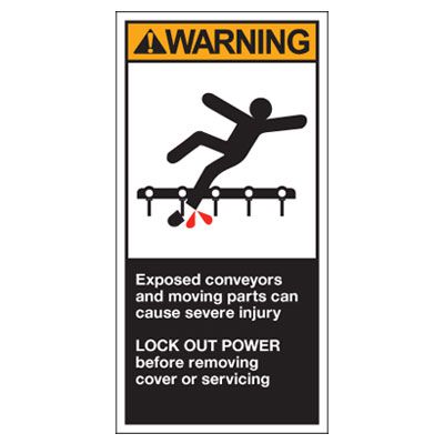 Conveyor Safety Labels - Warning Exposed Conveyors And Moving Parts ...
