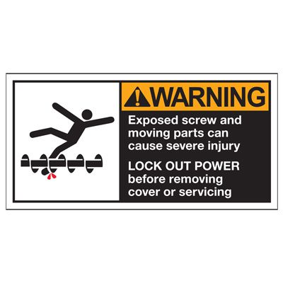 Conveyor Safety Labels - Warning Exposed Screw And Moving Parts | Emedco