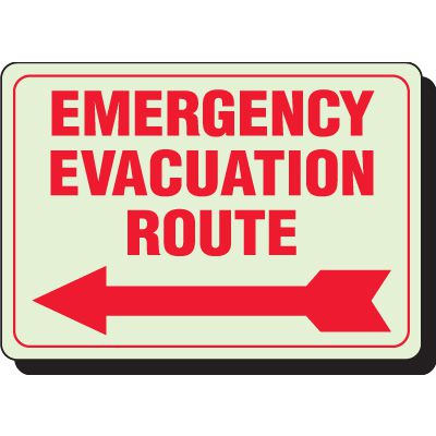 Emergency Evacuation Route (Arrow Left) Luminous Sign | Emedco