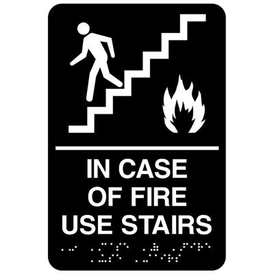 In Case Of Fire Use Stairs Sign - Braille Signs, Economy Signs | Seton ...
