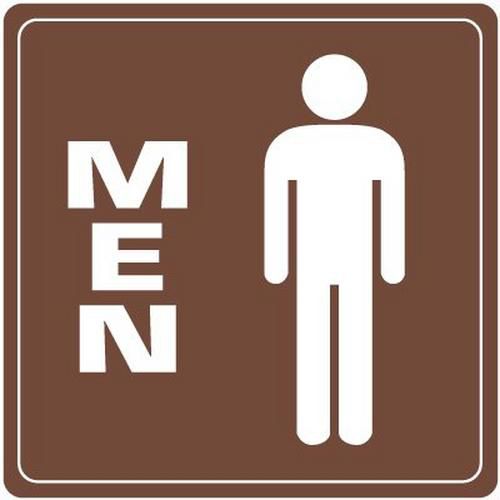 Men's Restroom Sign - Square White on Brown | Emedco