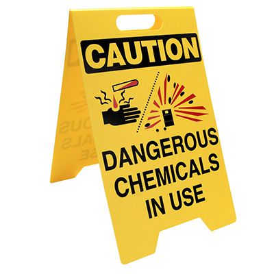 Caution Chemicals In Use Floor Stand | Emedco