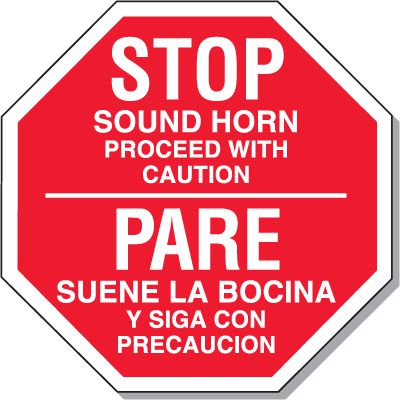 Bilingual Stop Sound Horn Sign | Emedco