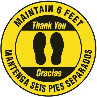 Bilingual Floor Safety Signs - Maintain 6 Feet (Yellow) | Seton