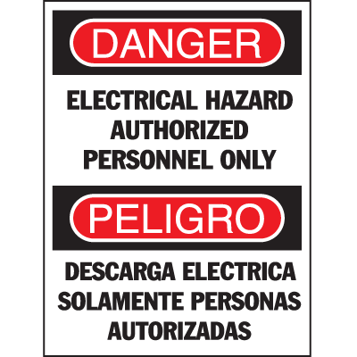 Bilingual Hazard Labels - Danger Electrical Hazard Authorized Personnel ...