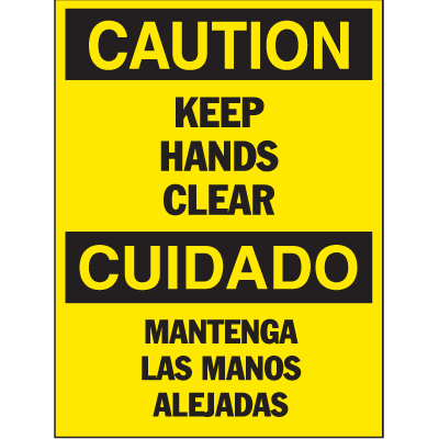 Bilingual Hazard Warning Labels - Caution Keep Hands Clear | Seton