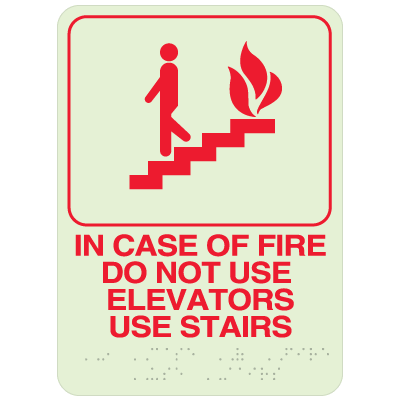 Glow In The Dark Fire Use Stairs Braille Signs | Emedco