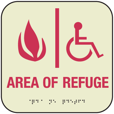 Glow-In-The-Dark Braille Signs - Area Of Refuge | Seton