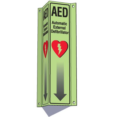 3-Way View AED Sign with Arrows, AED Signs, AED Wall Sign | Emedco