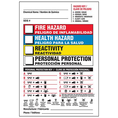 Bilingual HMIS Labels - Hazard & PPE Key | Emedco