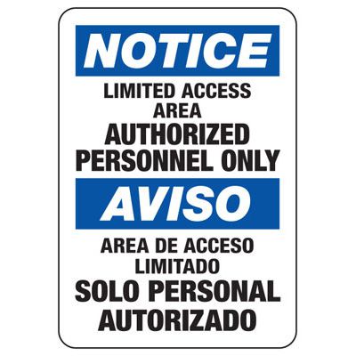 Bilingual Notice Limited Access Area Sign | Bilingual Sign | Emedco