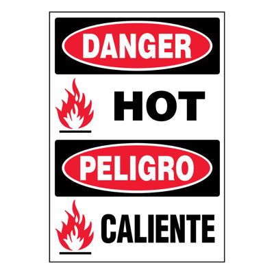 Bilingual Super-Stik Signs - Danger Hot | Emedco