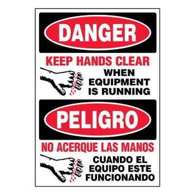 Bilingual Super-Stik Signs - Danger Keep Hands Clear | Emedco