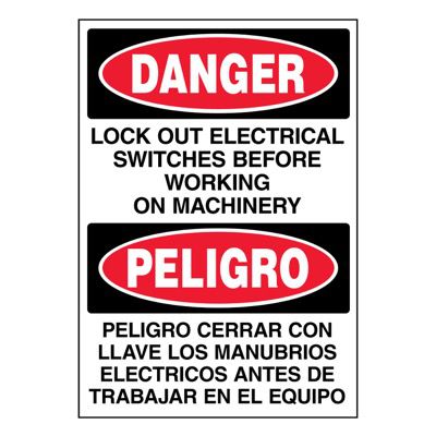 Bilingual Super-Stik Signs - Danger Lockout Electrical | Emedco