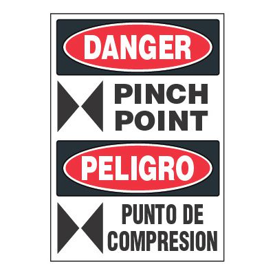 Bilingual ToughWash Adhesive Signs - Danger Pinch Point | Seton