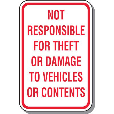 Property Protection Signs - Not Responsible For Theft Or Damage|Seton ...