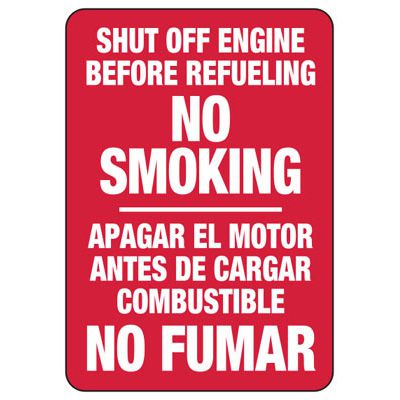 Shut Off Engine Before Refueling Bilingual Forklift Signs | Seton | Seton